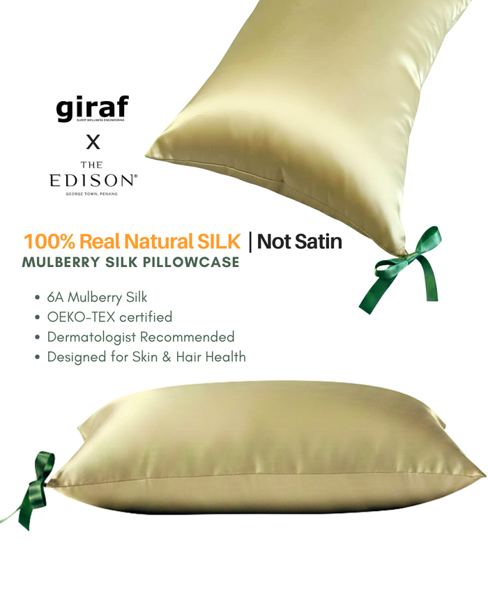 [SPECIAL EDITION] THE EDISON® X giraf® Luxury Gold Mulberry Silk Pillo ...